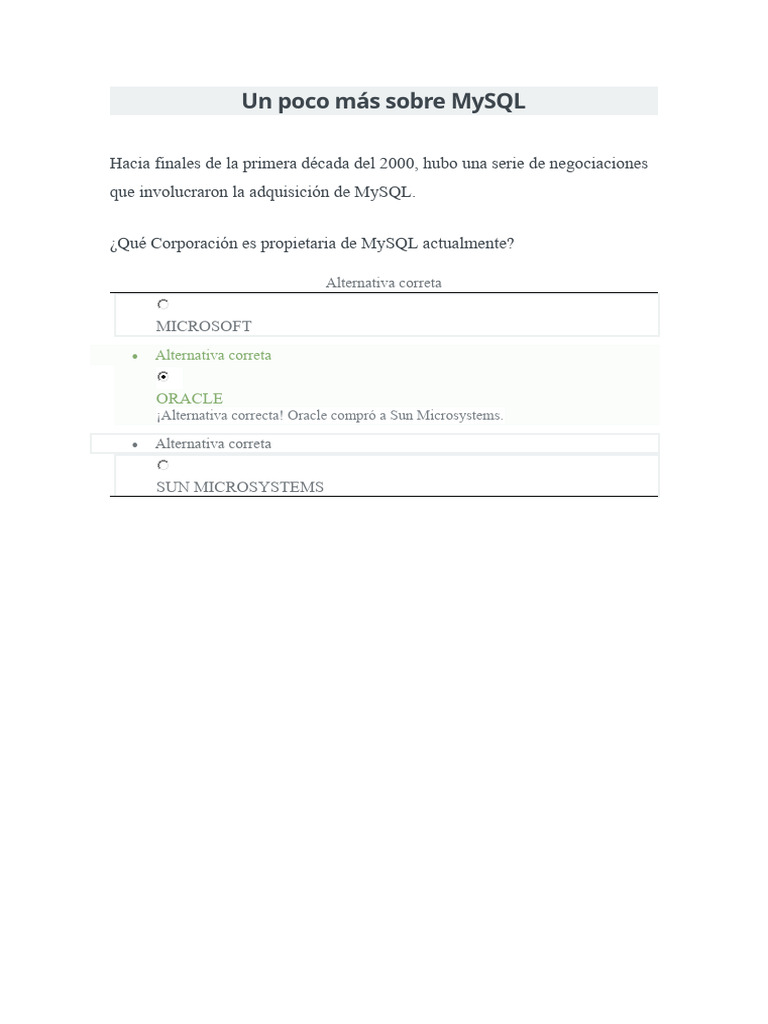 Historia de la adquisición de MySQL | PDF