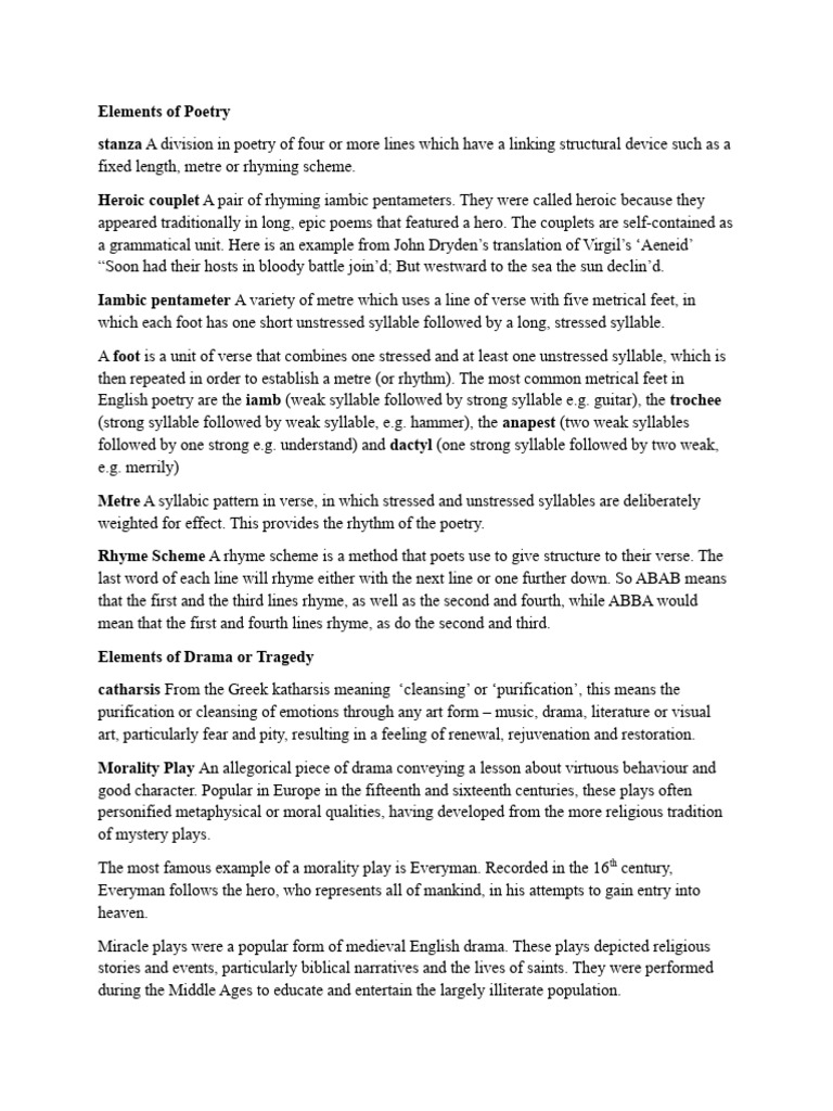 Key Elements of Poetry and Drama | PDF | Metre (Poetry) | Poetry