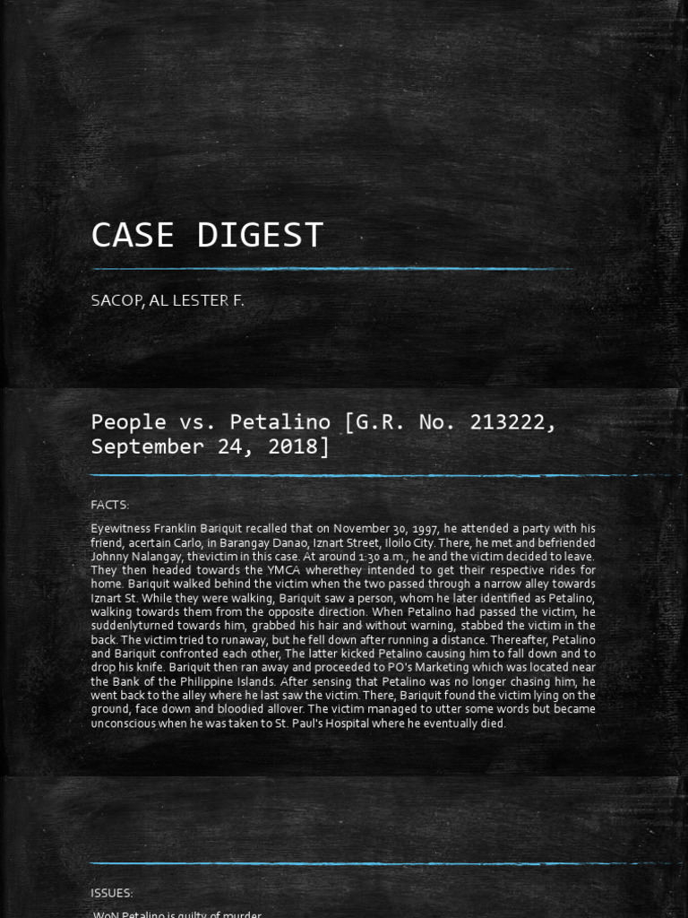 Case Digest | PDF | Murder | Burden Of Proof (Law)