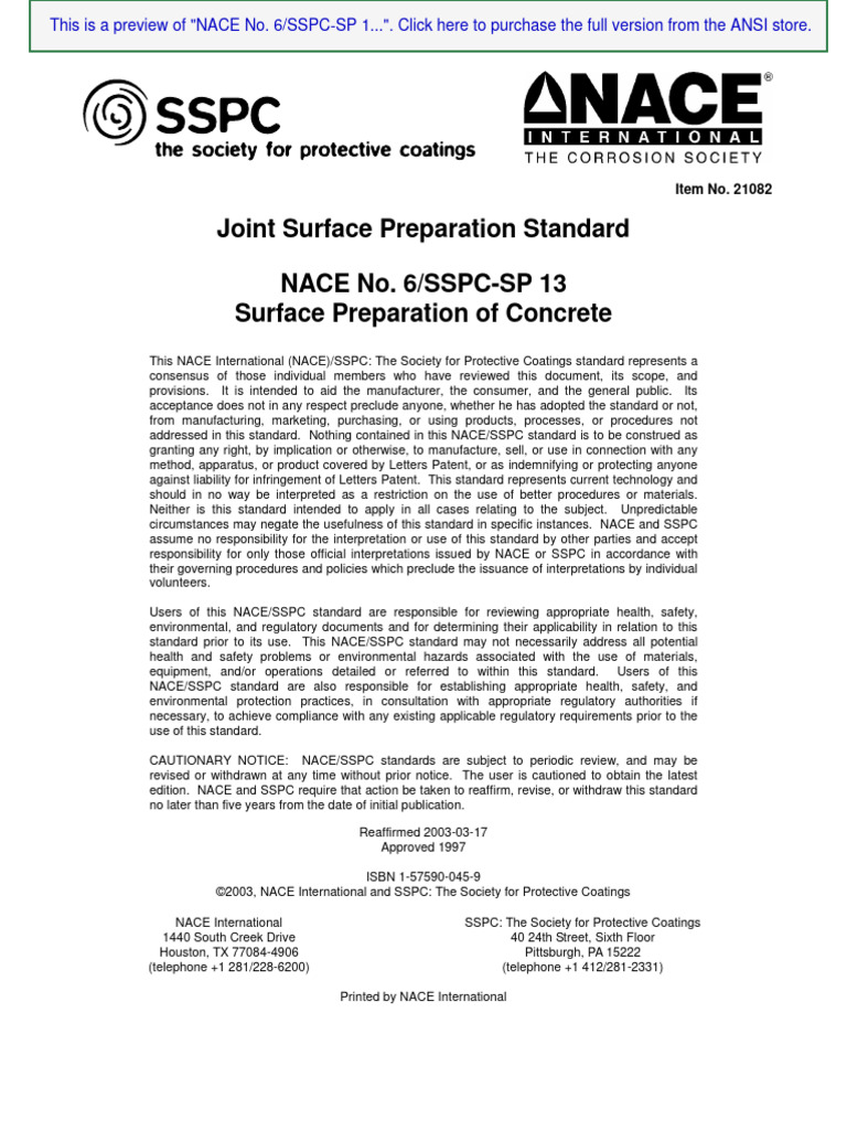 Preview NACE+No.+6+SSPC-SP+13 | PDF | Concrete | Cement