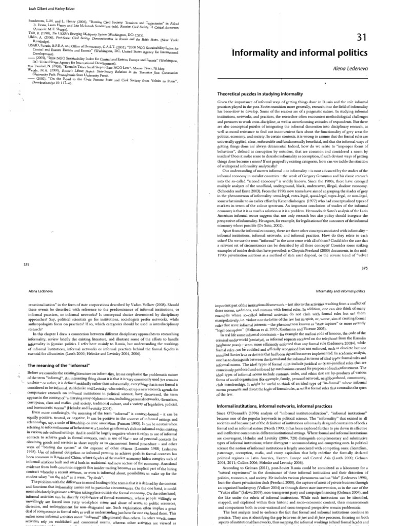 Ledeneva 2012 Informality and Informal Politics | PDF | Institution | Market (Economics)