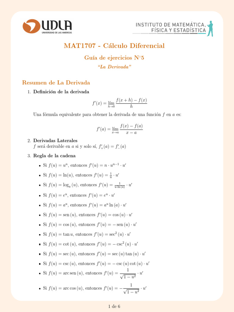6 MAT1707 C5 Guía 5 | PDF | Derivado | Funciones y mapeos