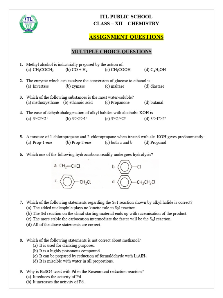 Chemistry HOLIDAYS Assignment Questions (Class 12th) | PDF | Amine ...