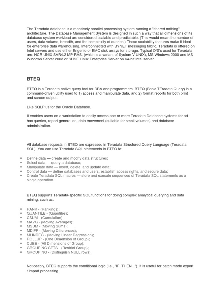 Teradata | PDF | Sql | Databases