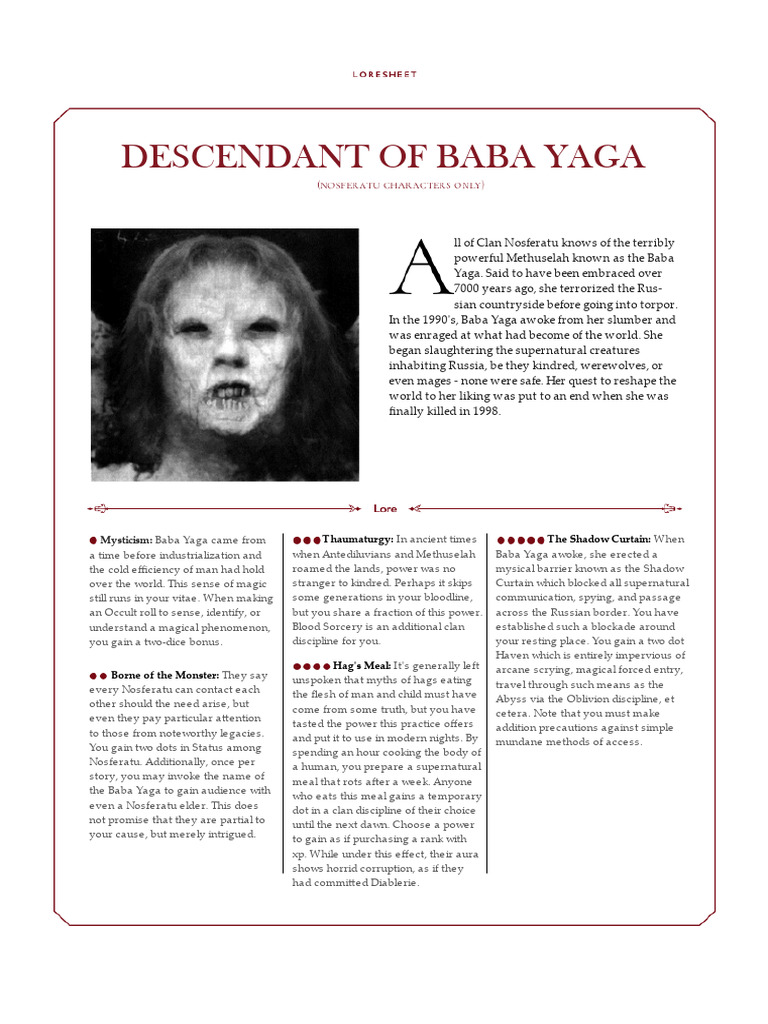 Baba Yaga Loresheet PDF | PDF