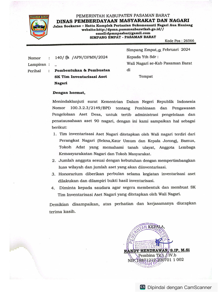 Surat Pembentukan Tim Inventarisasi Aset | PDF