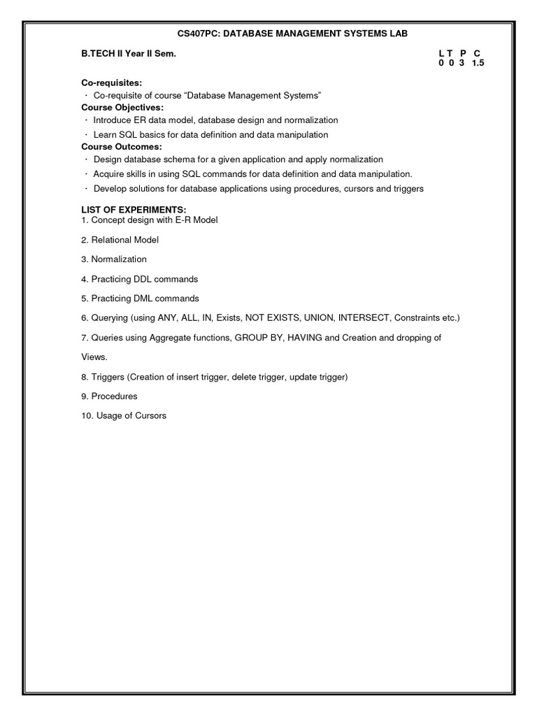 Dbms Lab Manual | PDF | Relational Database | Relational Model