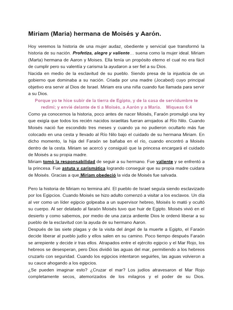 Miriam Hermana de Moises y Aaron | PDF | Moisés | Miriam