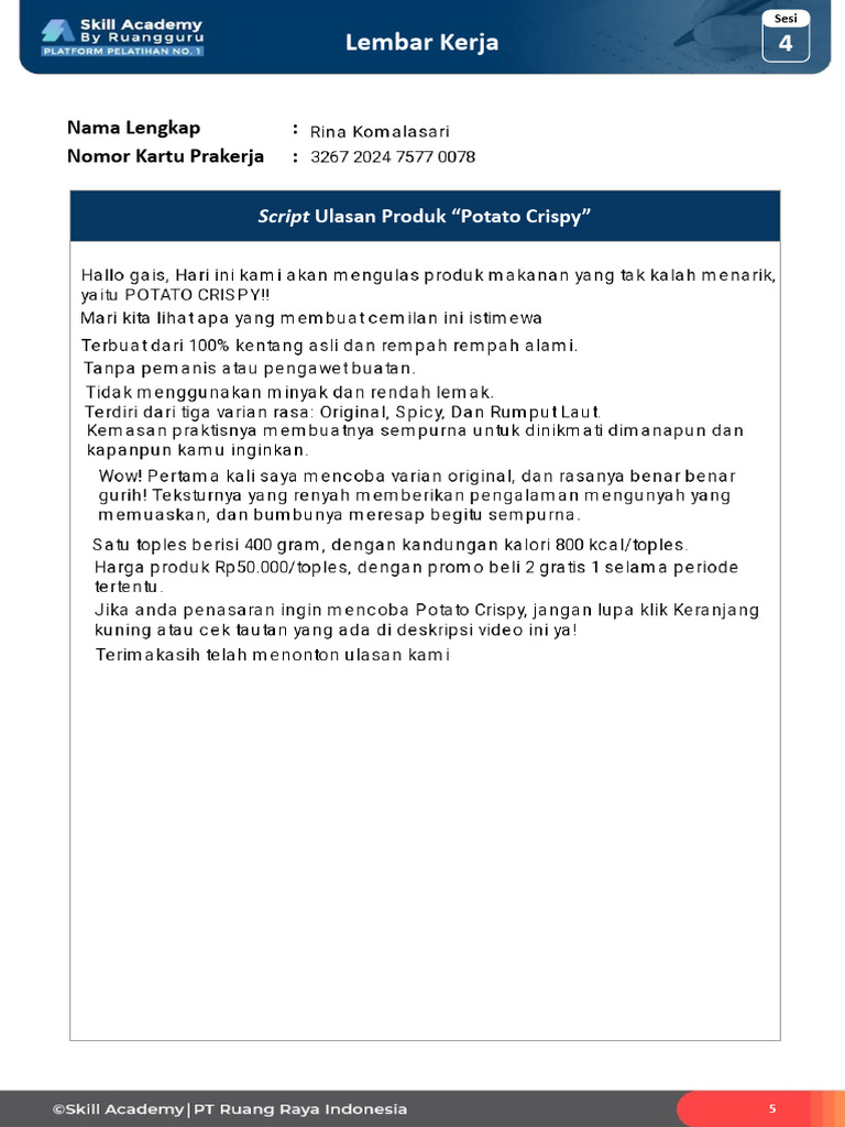 TPM 2 Membuat Script Video Ulasan Produk - (Rina Komalasari) | PDF