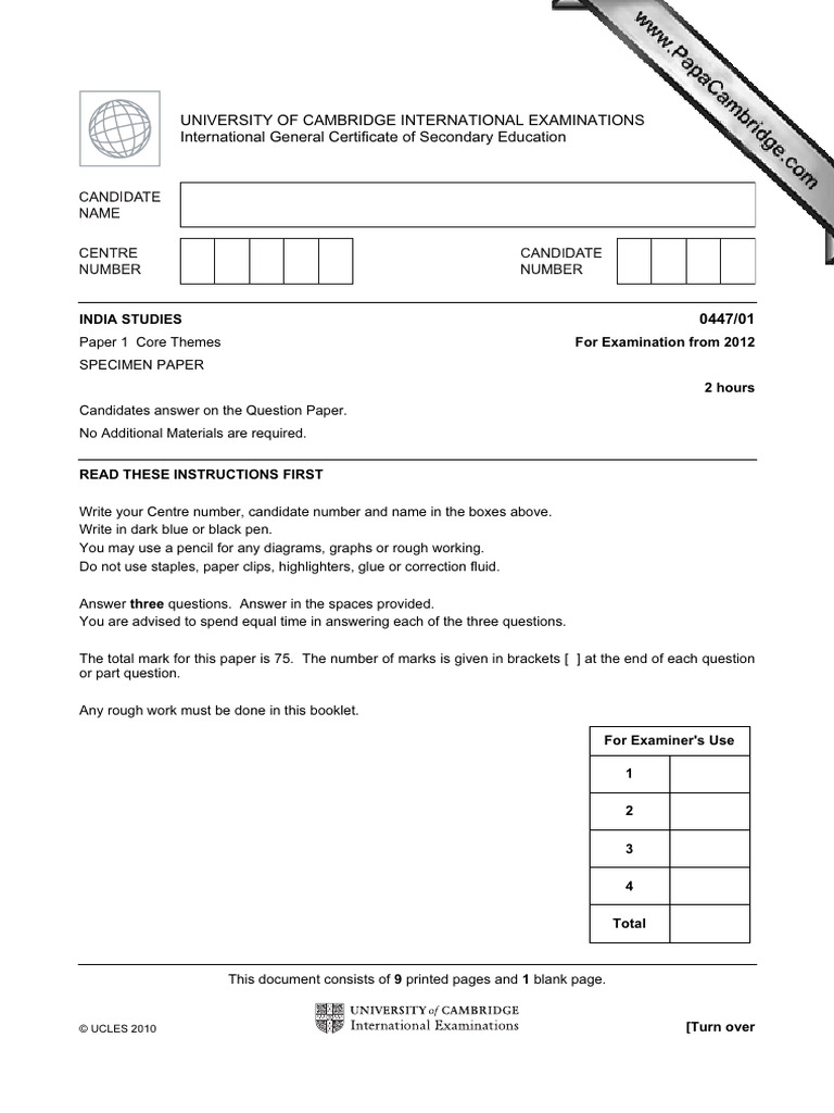 Specimen Paper 1 | PDF