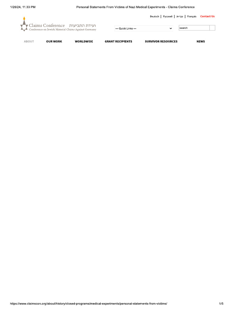 Testimonies of Jewish Victims of Nazi Medical Experiments | PDF