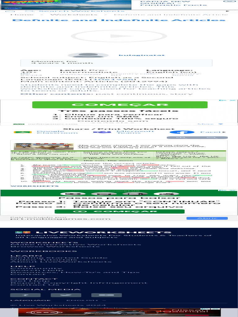 Definite and Indefinite Articles Interactive Worksheet Live Worksheets ...