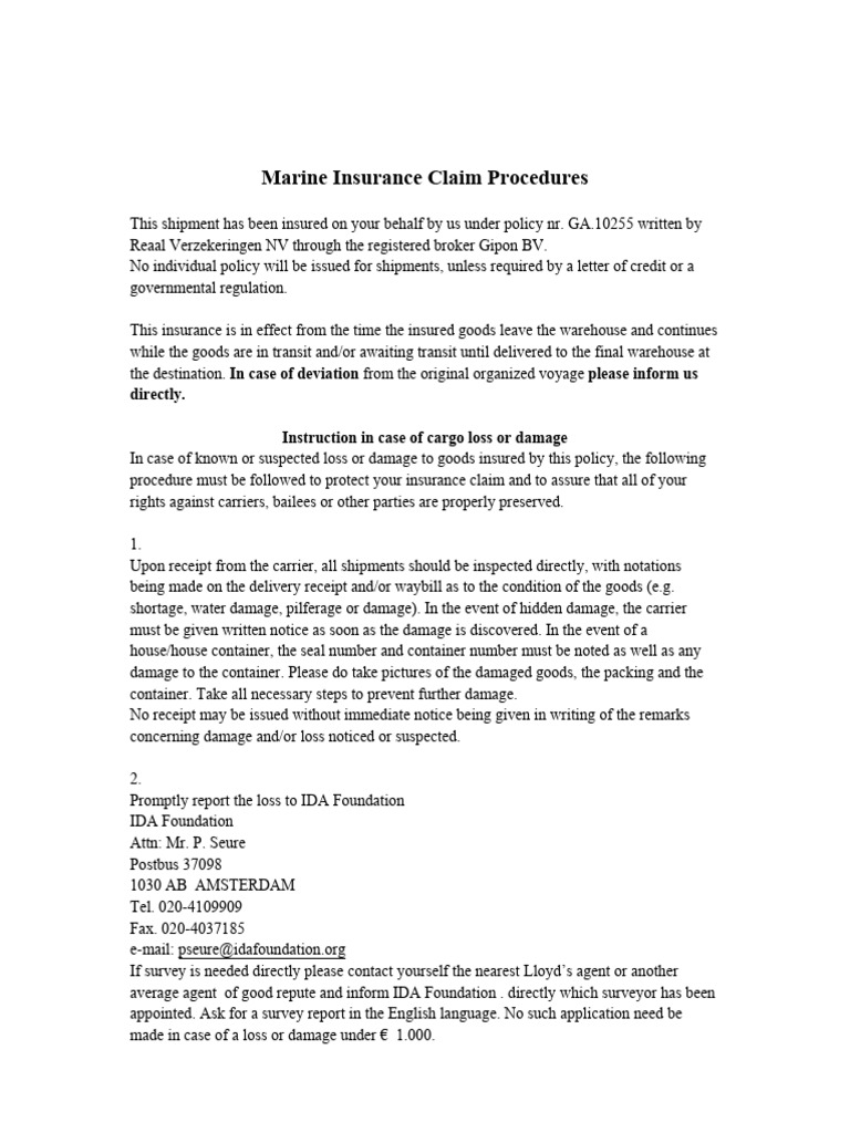 Marine Insurance Claim Process Guide | PDF | Insurance | Receipt