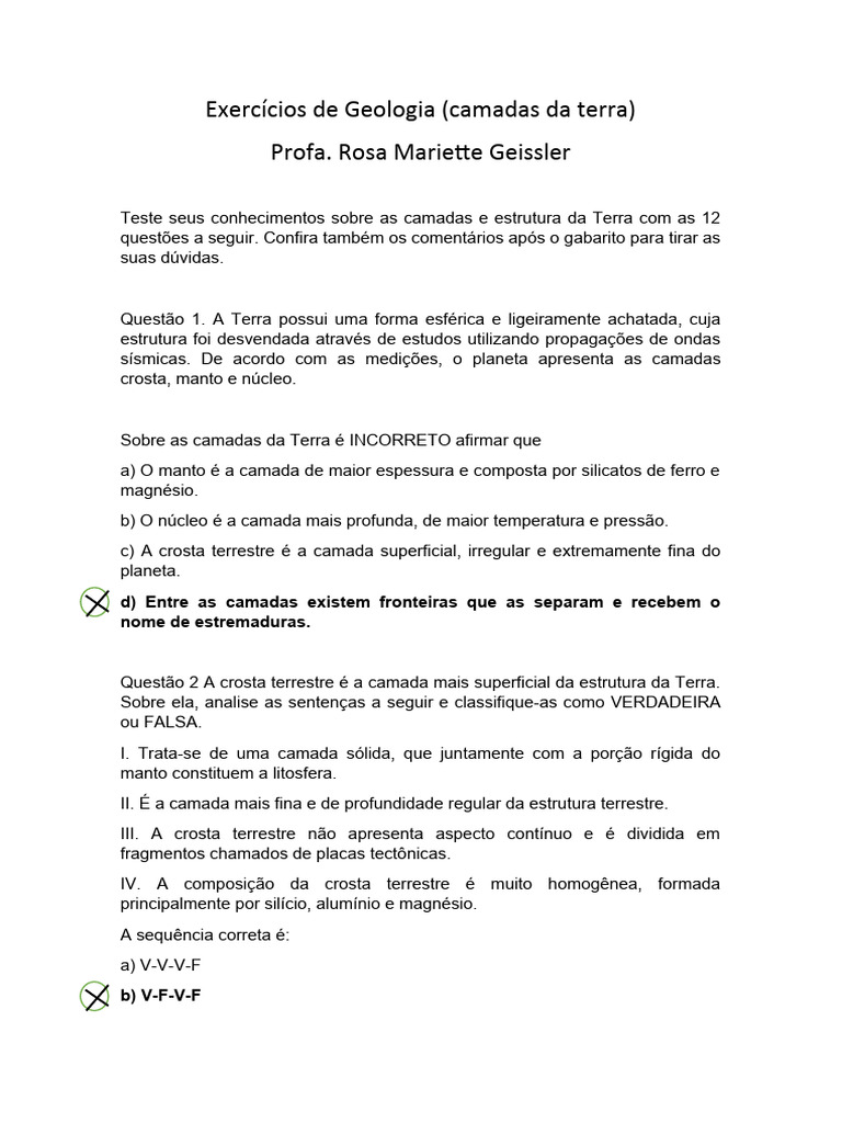 Exercícios Sobre Camadas Da Terra Aluno 14.08 | Download grátis PDF | Terra | Atmosfera