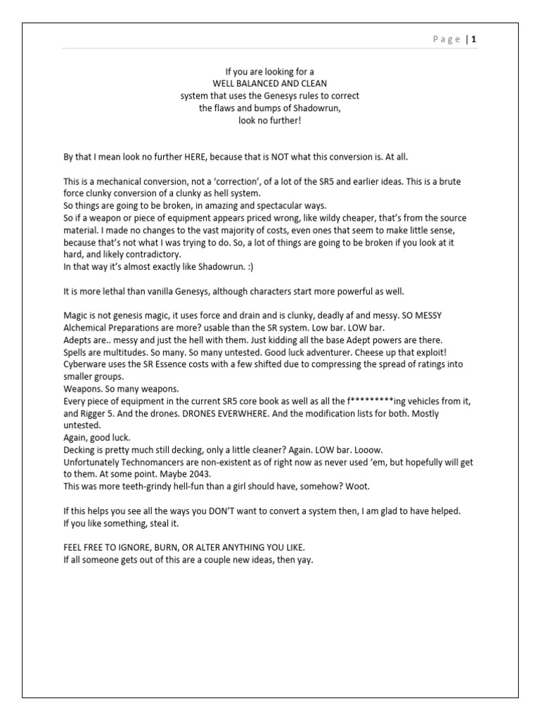 Running_the_Edge - Shadowrun Genesys Setting (ALPHA) | PDF | Magician (Fantasy)