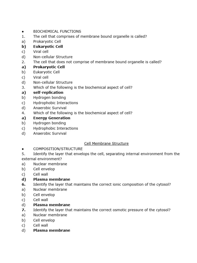Biochem Mbbs 1st Year Mcqs | PDF | Cell Membrane | Enzyme