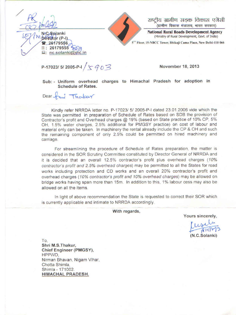 Overhead Charges in Schedule of Rates. | PDF