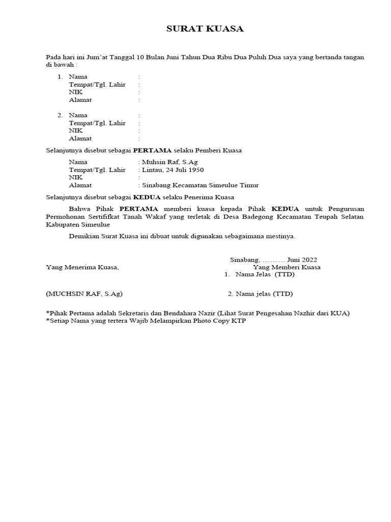 Surat Kuasa Dan Lainnya (BLANGKO BPN) | PDF