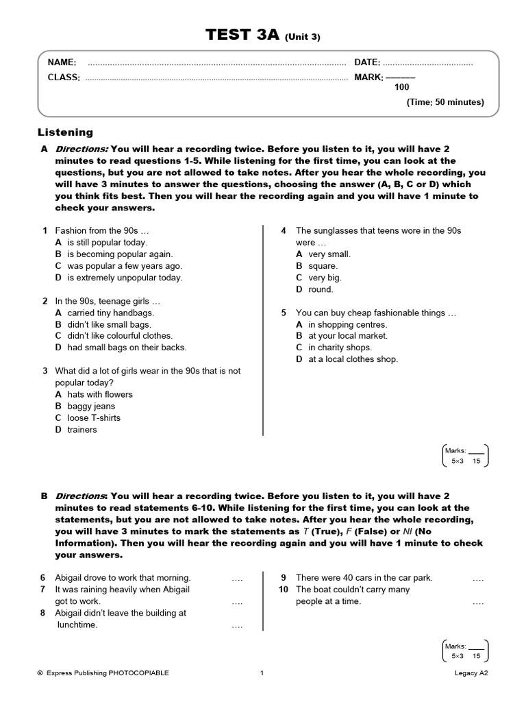 16 Legacy A2 Test 3A | PDF | Rain