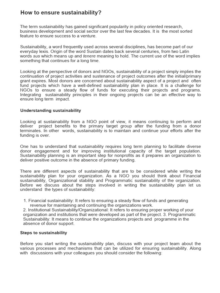 How To Ensure Sustainability Pdf Sustainability Non Governmental