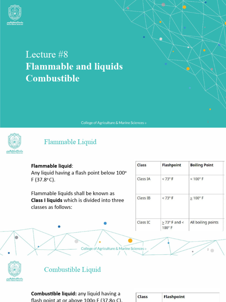 Lecture#8 Handling of Flammable and Combustible Liquids | PDF | Energy Technology | Combustion