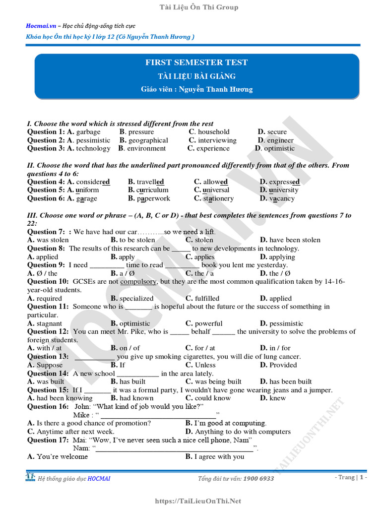 First Semester Test Handout | PDF | Job Interview | Interview