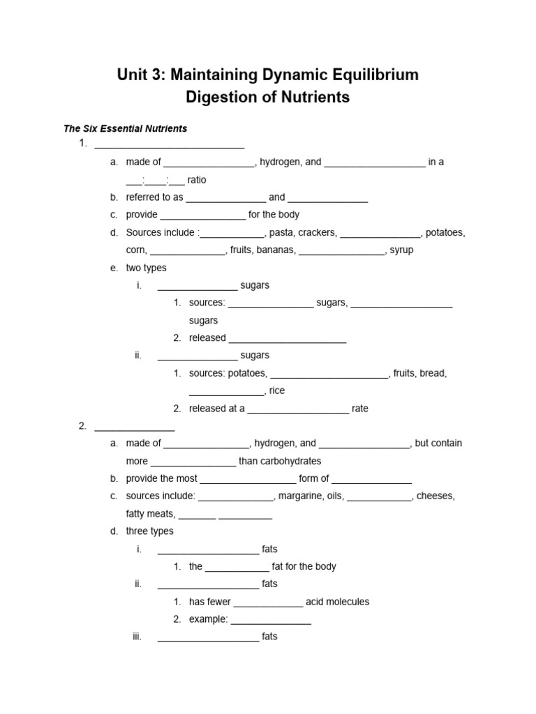 Nutrients Cloze | PDF | Digestion | Carbohydrates