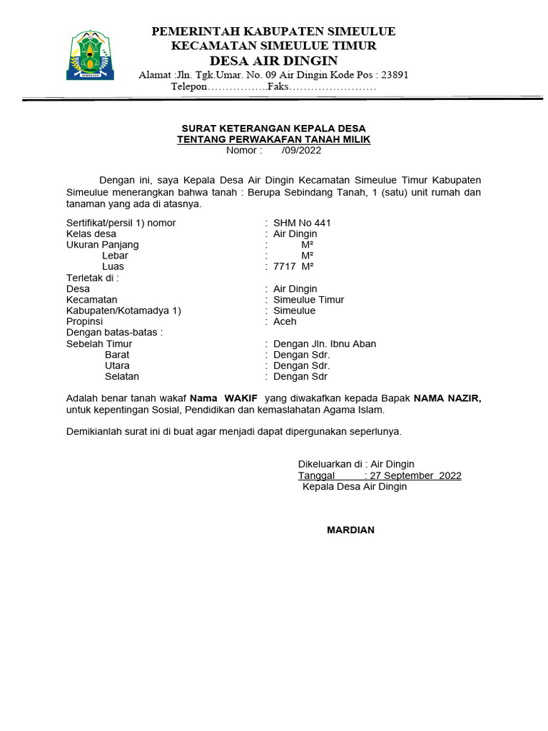 Surat keterangan kepala desa | PDF