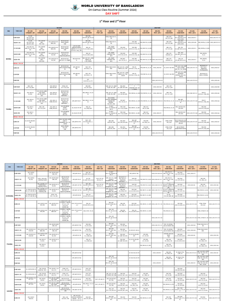 Wub Class Routine Day | Download Free PDF | Engineering | Computing