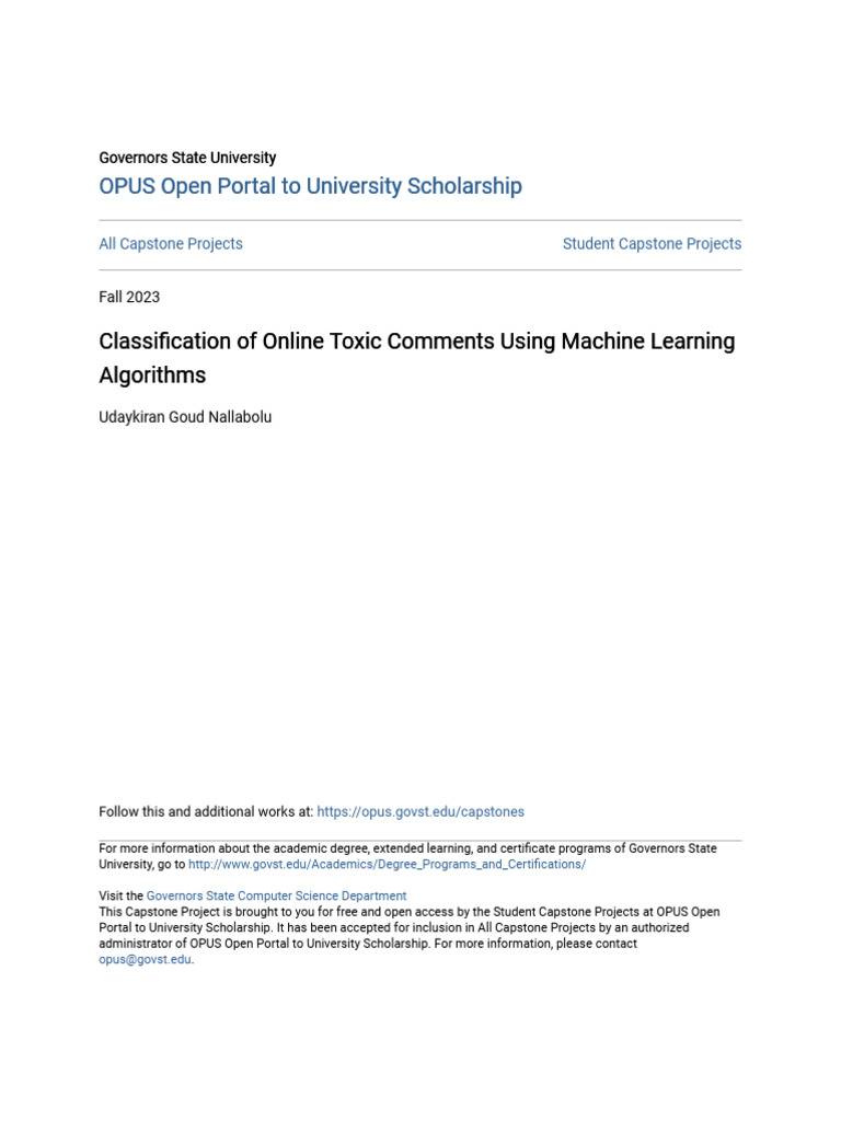 Classification of Online Toxic Comments Using Machine Learning Al | PDF | Machine Learning ...