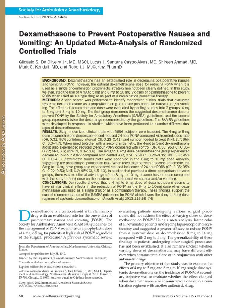 Dexametasona para Prevenir Nvpo Metanalsis | Download Free PDF ...