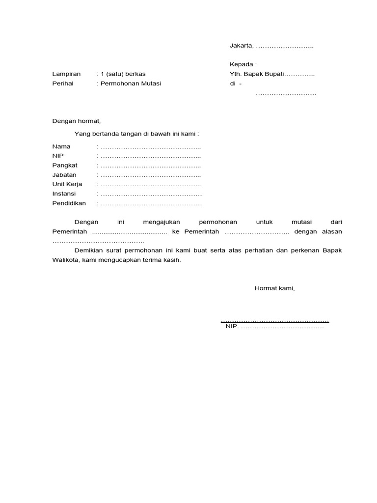 Contoh Permohonan Mutasi - B | PDF
