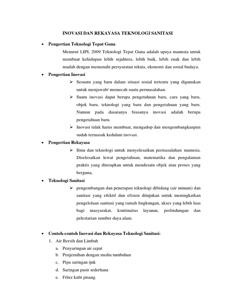 Tugas - Inovasi&Rekayasa Teknologi Sanitasi | PDF | Sains & Matematika