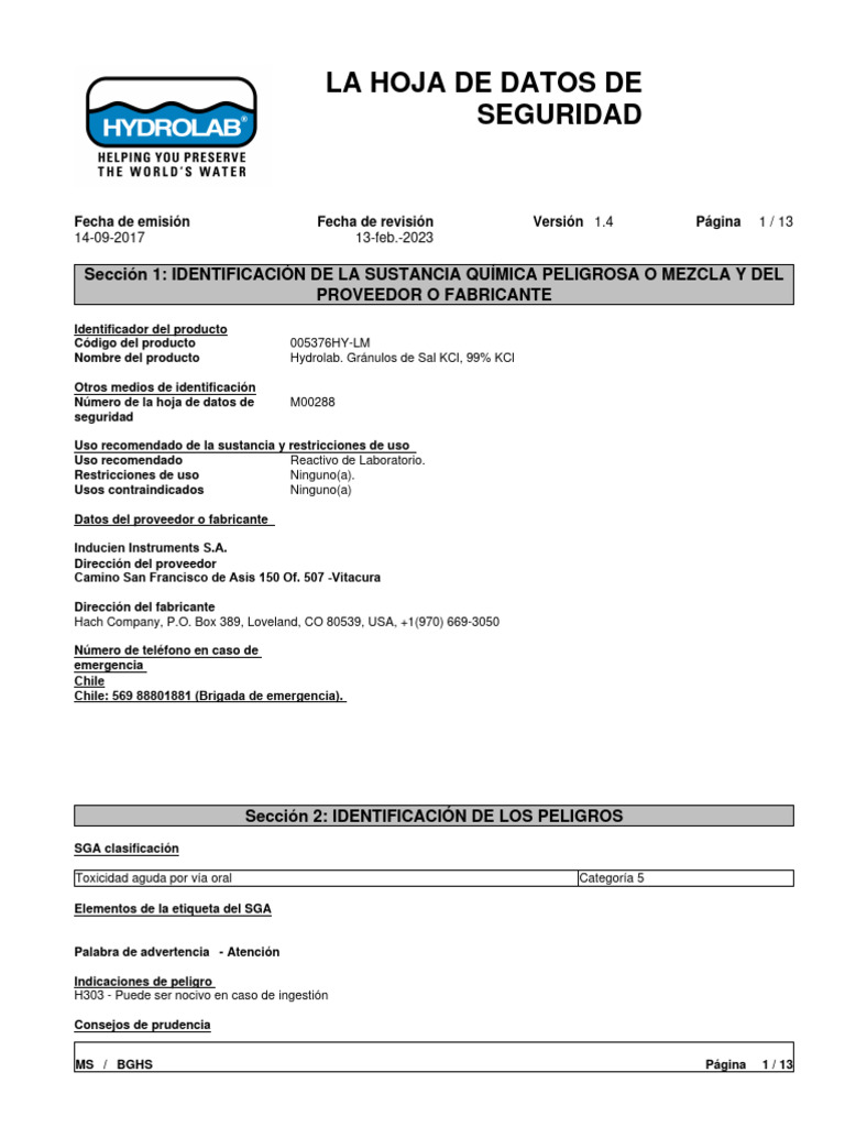 HDS HYDROLAB HL4 - Pellets KCL Sensor PH Integado - PDFSCM Lumina | PDF | Solubilidad | Agua