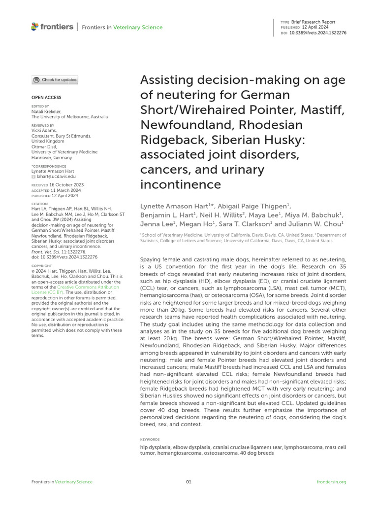 Assisting Decision-Making On Age of Neutering For | PDF | Neutering | Dogs