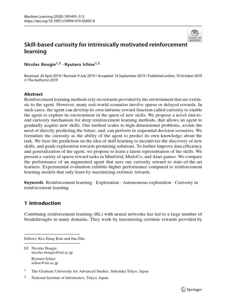 Skill-Based Curiosity For Intrinsically Motivated Reinforcement Learning | PDF | Curiosity ...