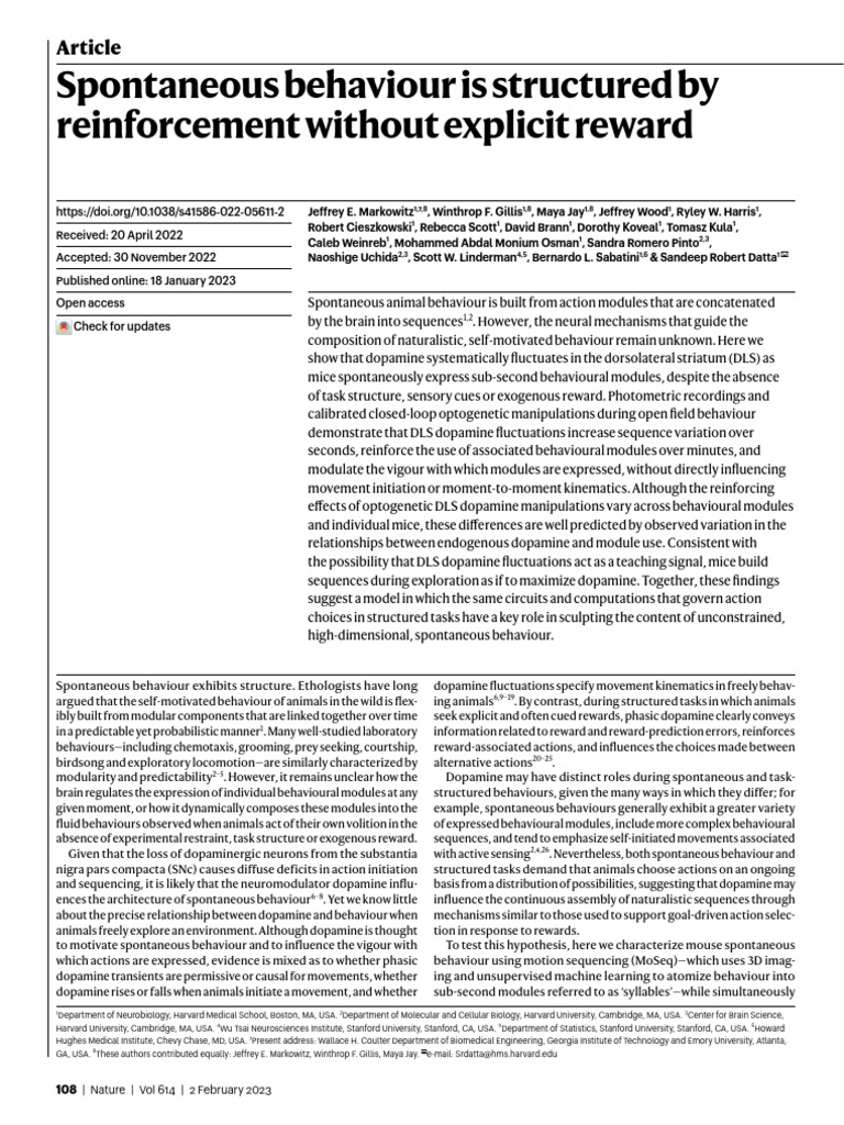 Spontaneous Behaviour Is Structured by Reinforcement Without Explicit ...