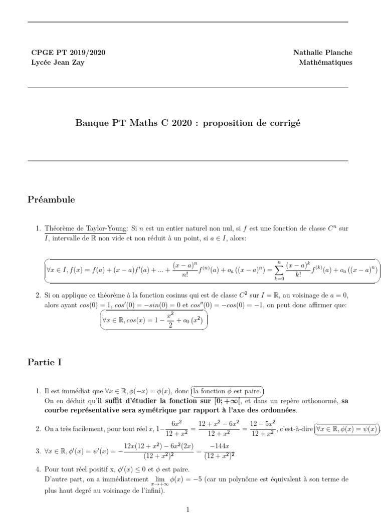 Corrigé Banque PT Maths C 2020 | PDF | Limite (mathématiques ...