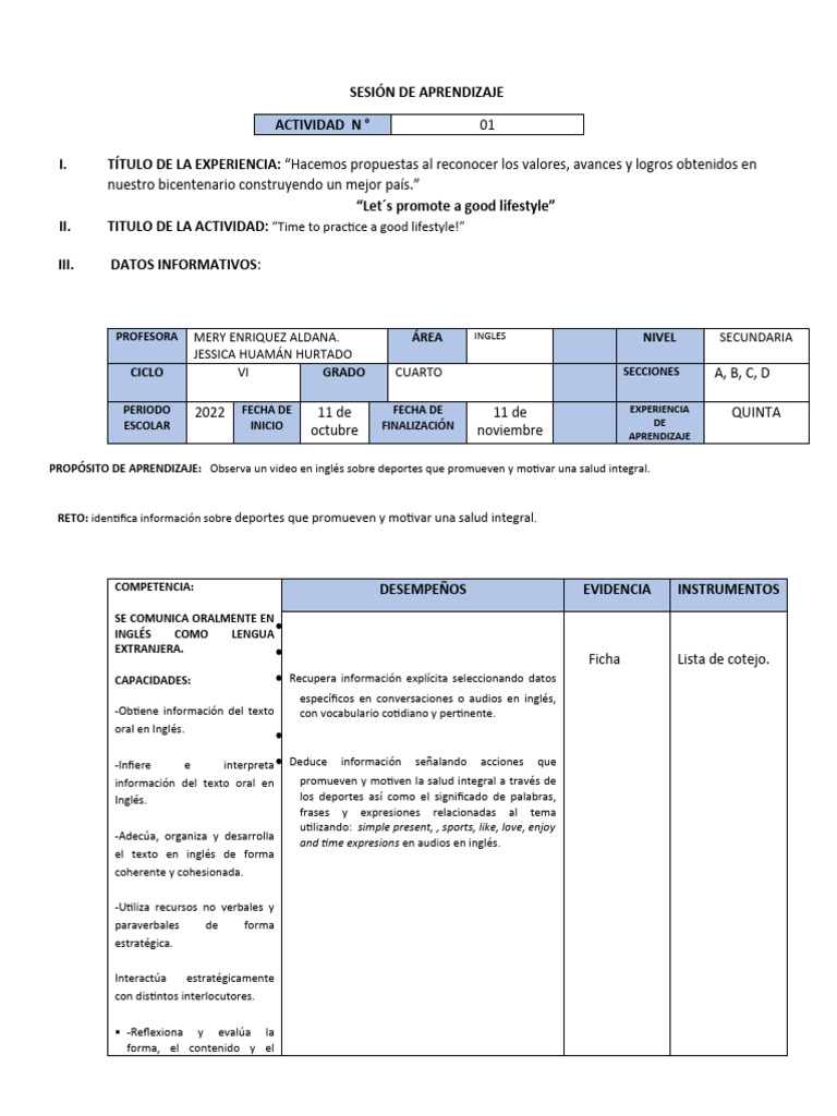 Eda 5 Activity 1 - 4°grade | PDF | Aprendizaje