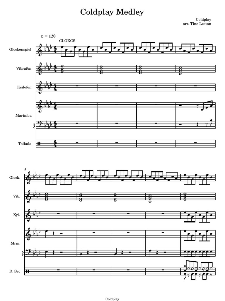 Coldplay Medley Partiture | PDF | Songs Written | British Pop Songs