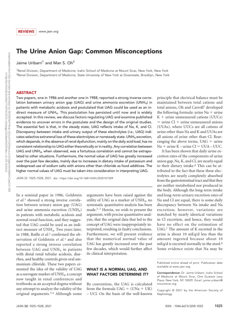 The Urine Anion Gap Common Misconceptions.8 | PDF | Chloride | Sodium