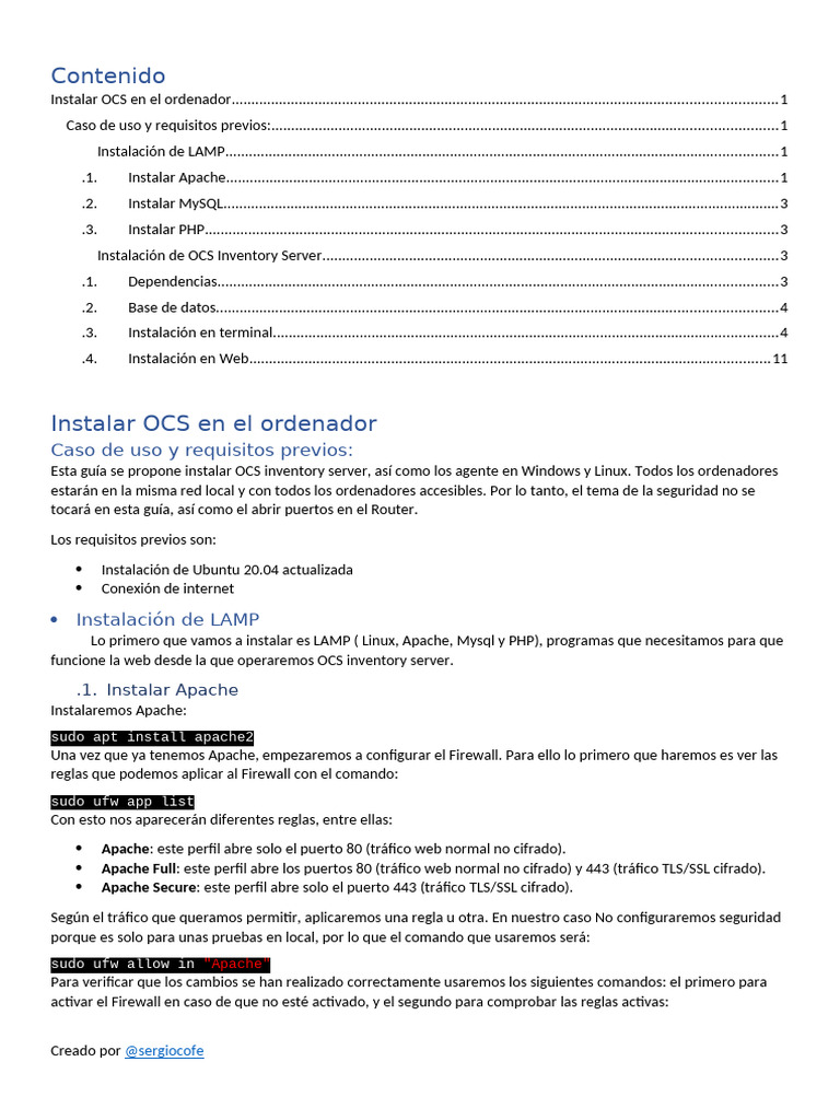 Instalar OCS server en el ordenador | PDF | Servidor HTTP Apache | Mi sql