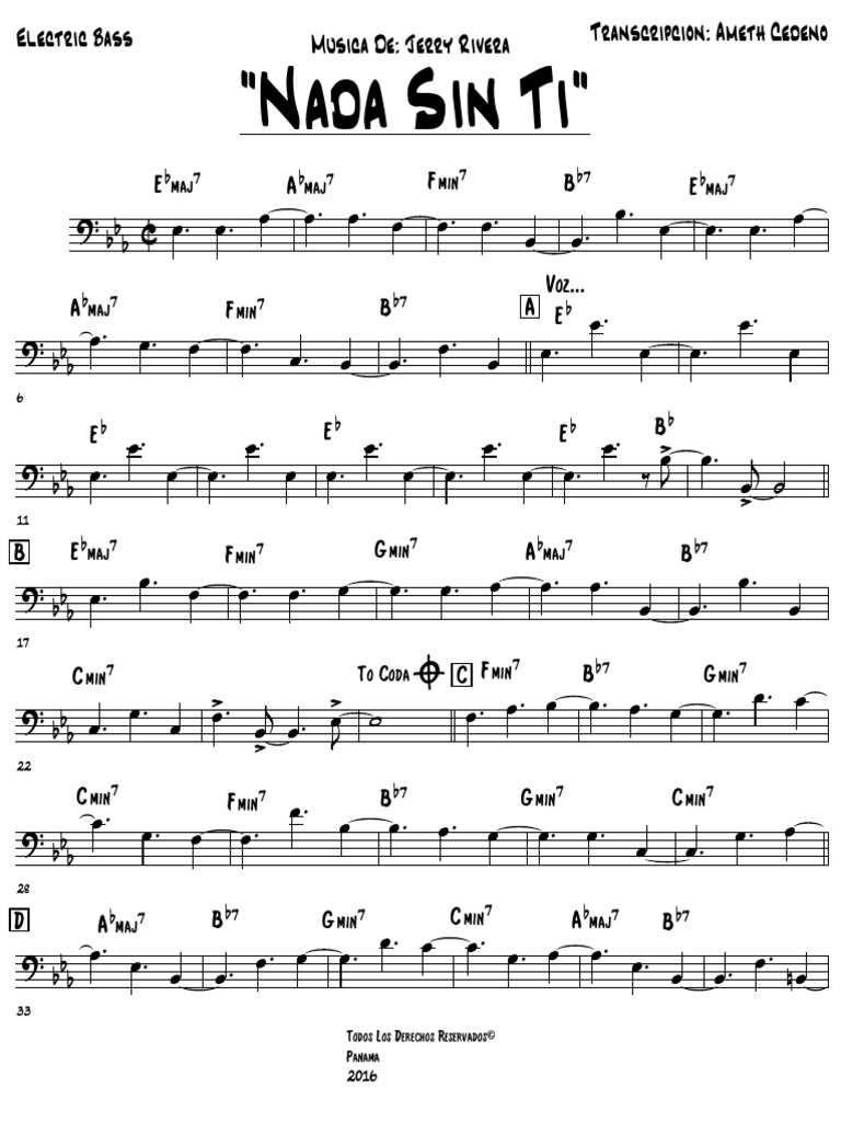 NADA SIN TI JERRY RIVERA Bass | PDF