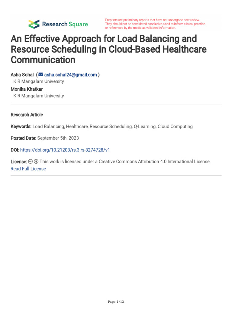 An Effective Approach For Load Balancing and Resou | PDF | Load Balancing (Computing) | Cloud ...