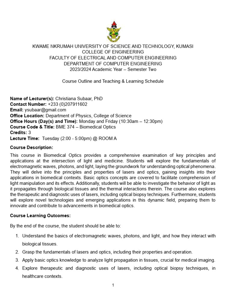 BIOMEDICAL OPTICS COURSE STRUCTURE Updated | Download Free PDF | Optics ...