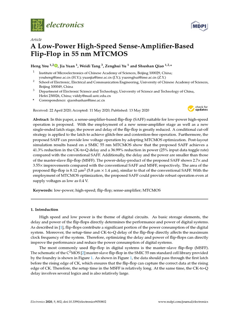 A Low-Power High-Speed Sense-Amplifier-Based Flip | PDF | Digital Electronics | Power Inverter