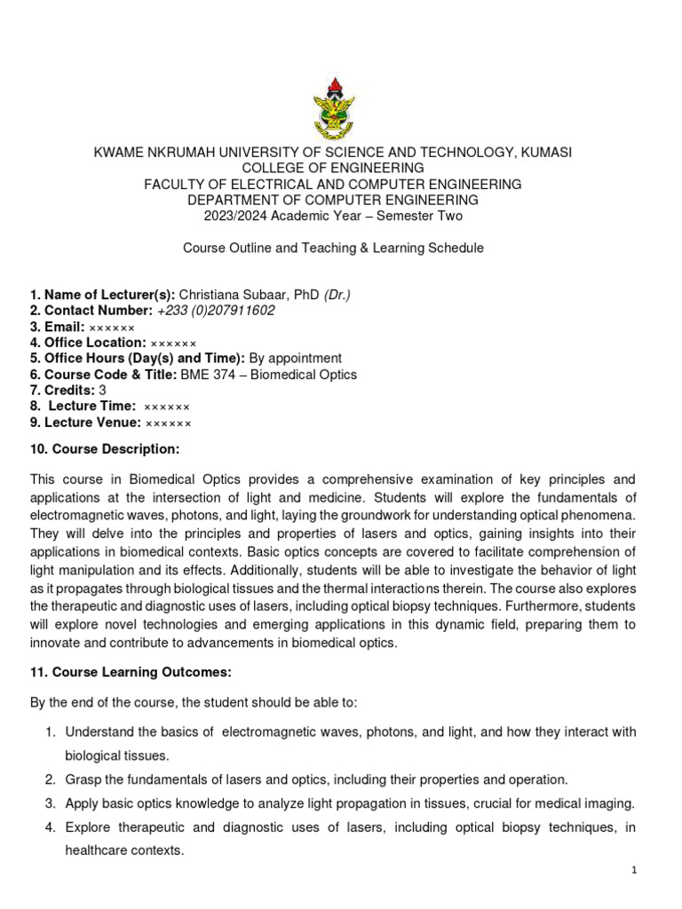 Biomedical Optics Course Structure | PDF | Optics | Plagiarism