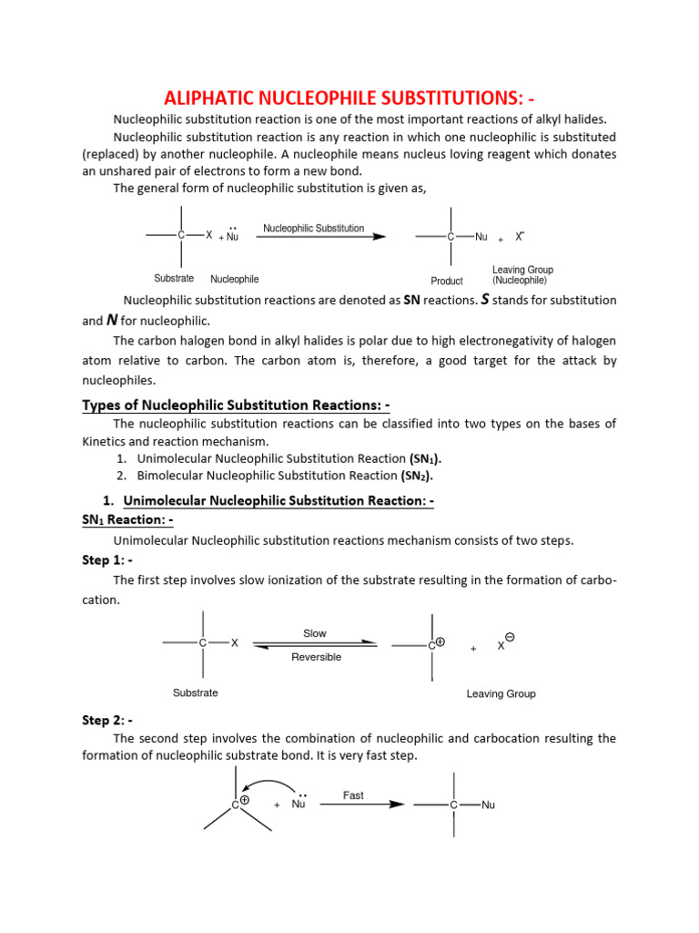 Nucleophilic Substitution in Aliphatic Compounds | PDF | Chemical ...