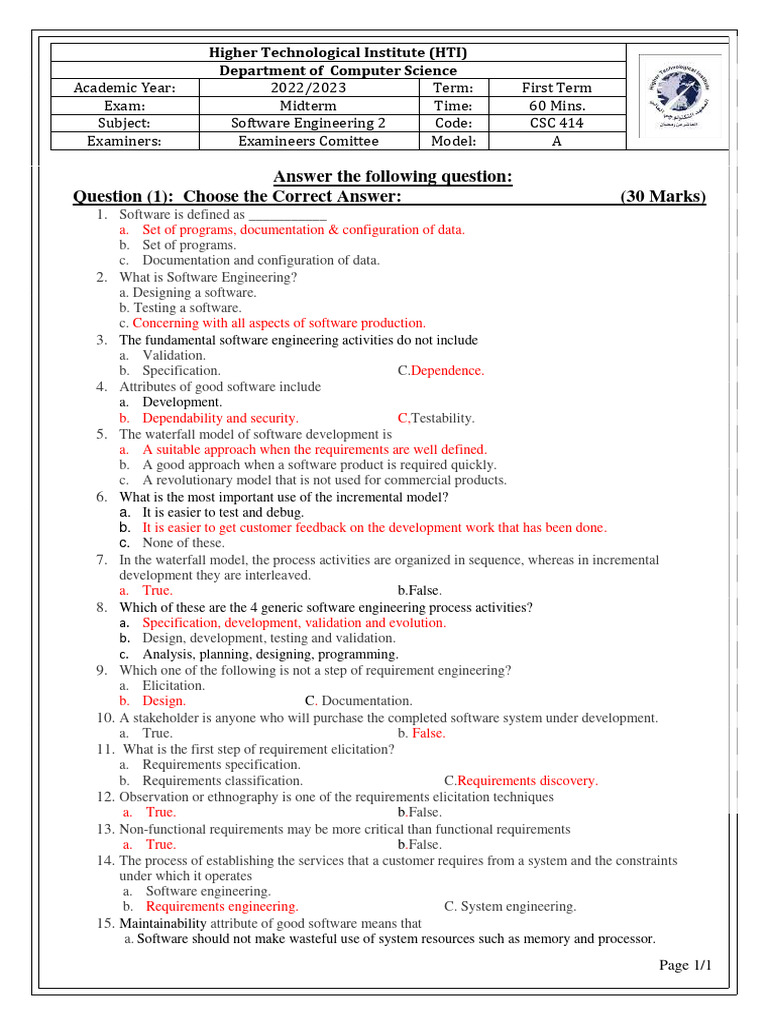 Midterm SW 2 2022-2023 Model A - Model Answer | PDF | System | Software