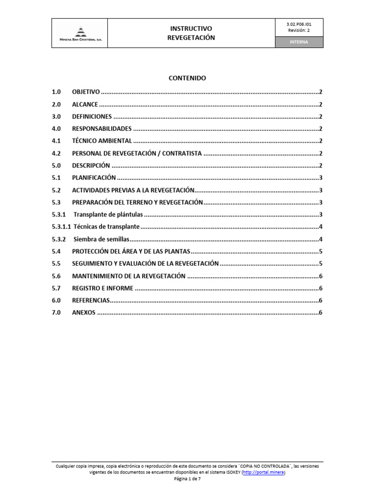 3.02.P06.I01 Revegetacion Rev.2 | PDF | Siembra | Semilla
